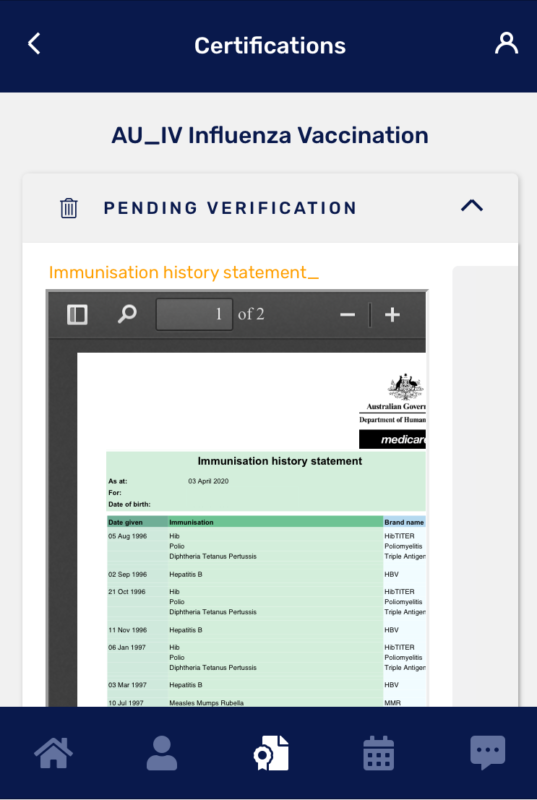 Immunisation Evidence Now Stored in MyPass®